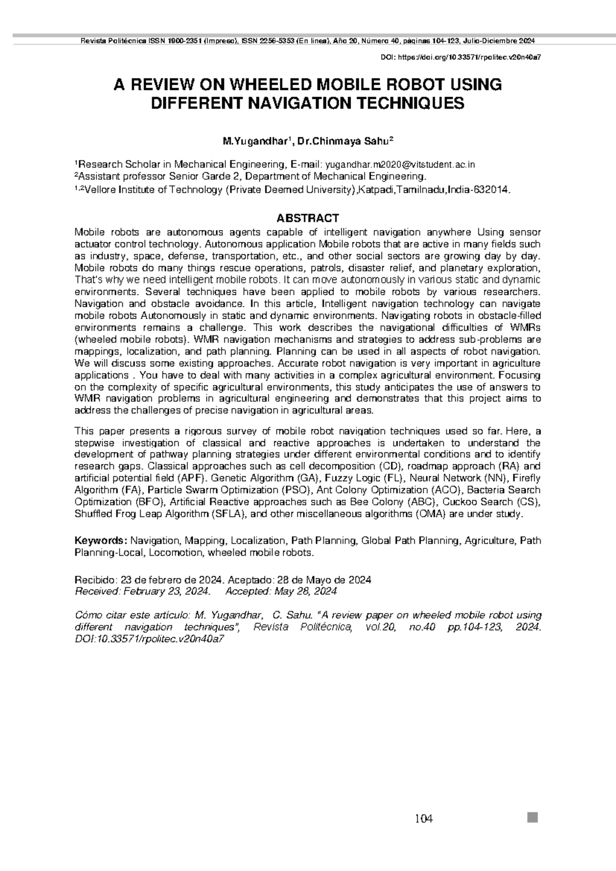 A REVIEW ON WHEELED MOBILE ROBOTS: NAVIGATION TECHNIQUES ANALYSIS - Studocu