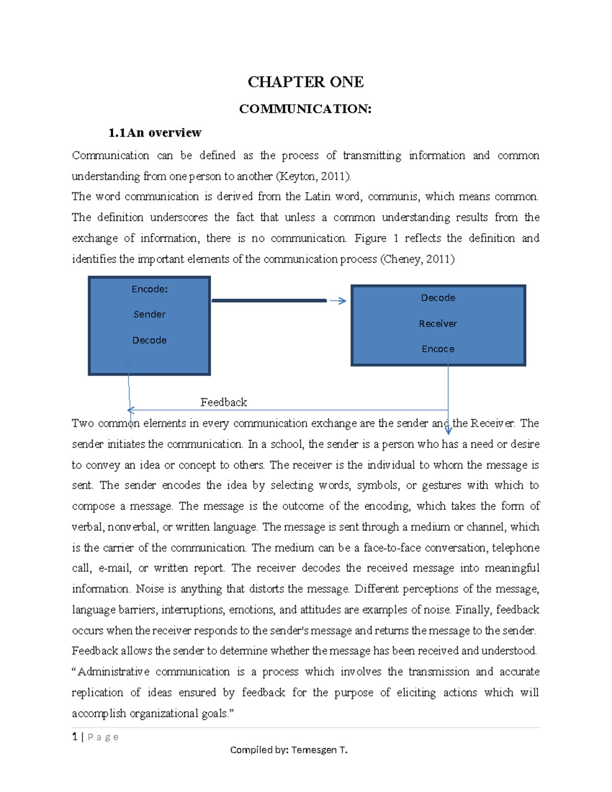 BC CH-1 - Ake - CHAPTER ONE COMMUNICATION: 1 overview Communication can be defined as the ...