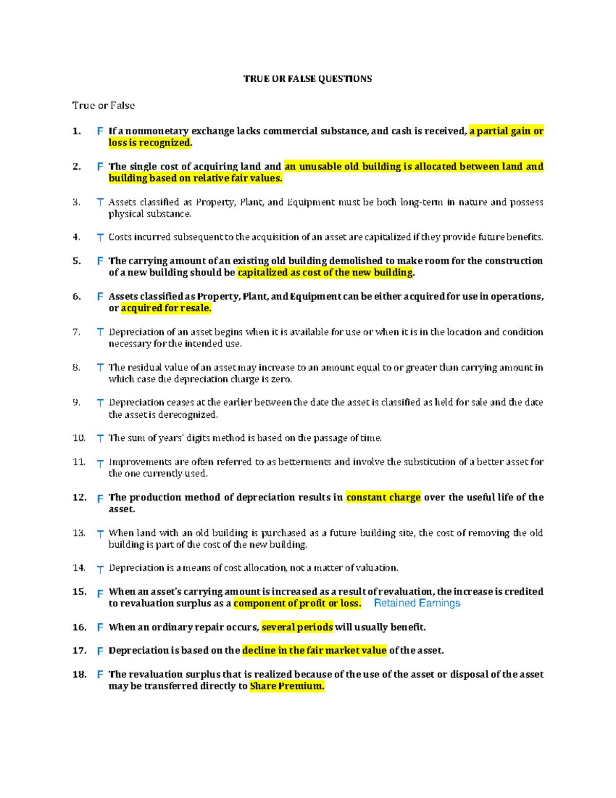 PPE 101 - True or False Questions on Property, Plant, and Equipment ...