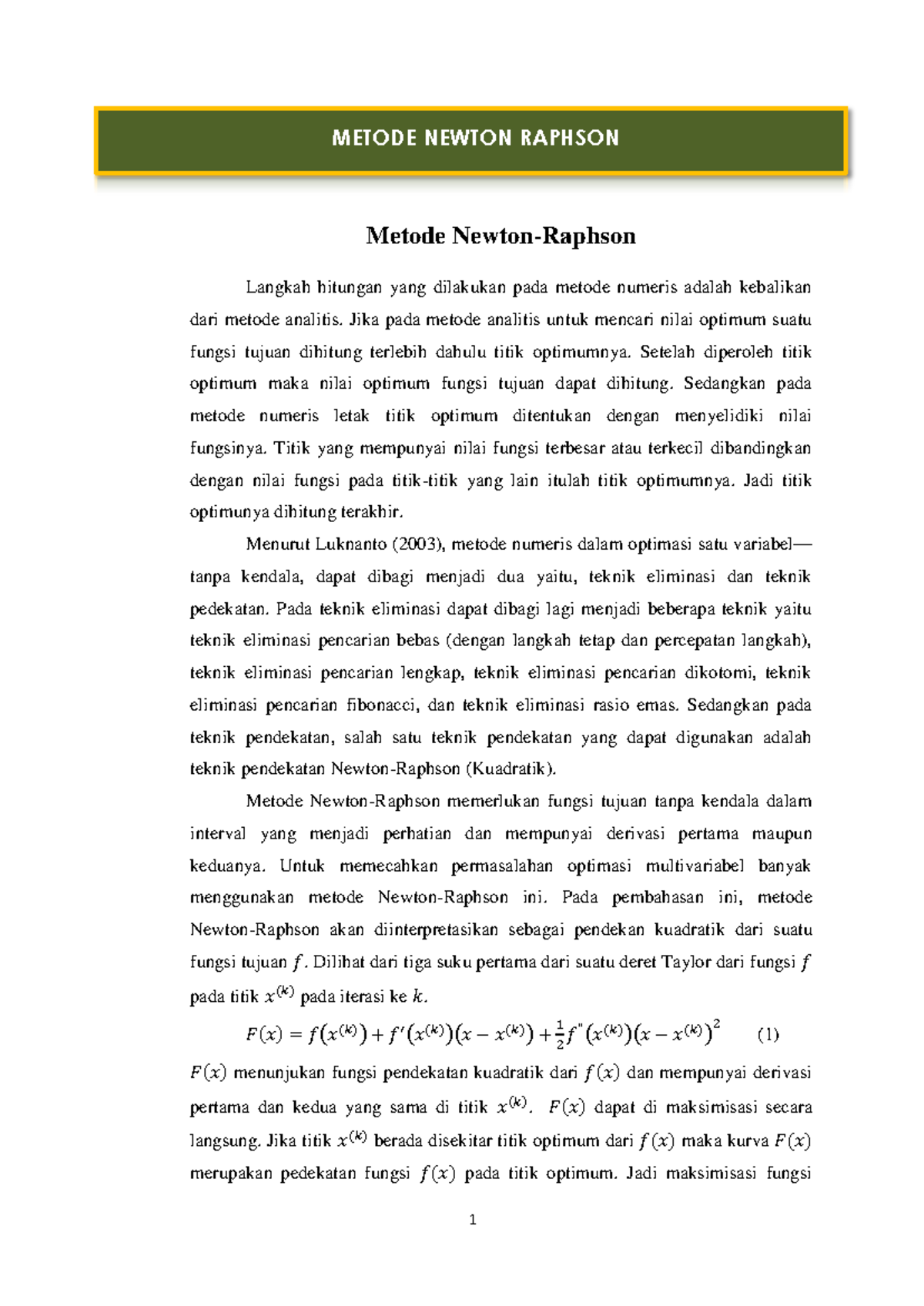 Metode Newton-Raphson dalam Optimasi Fungsi Tujuan yang Kuadratik - Studocu