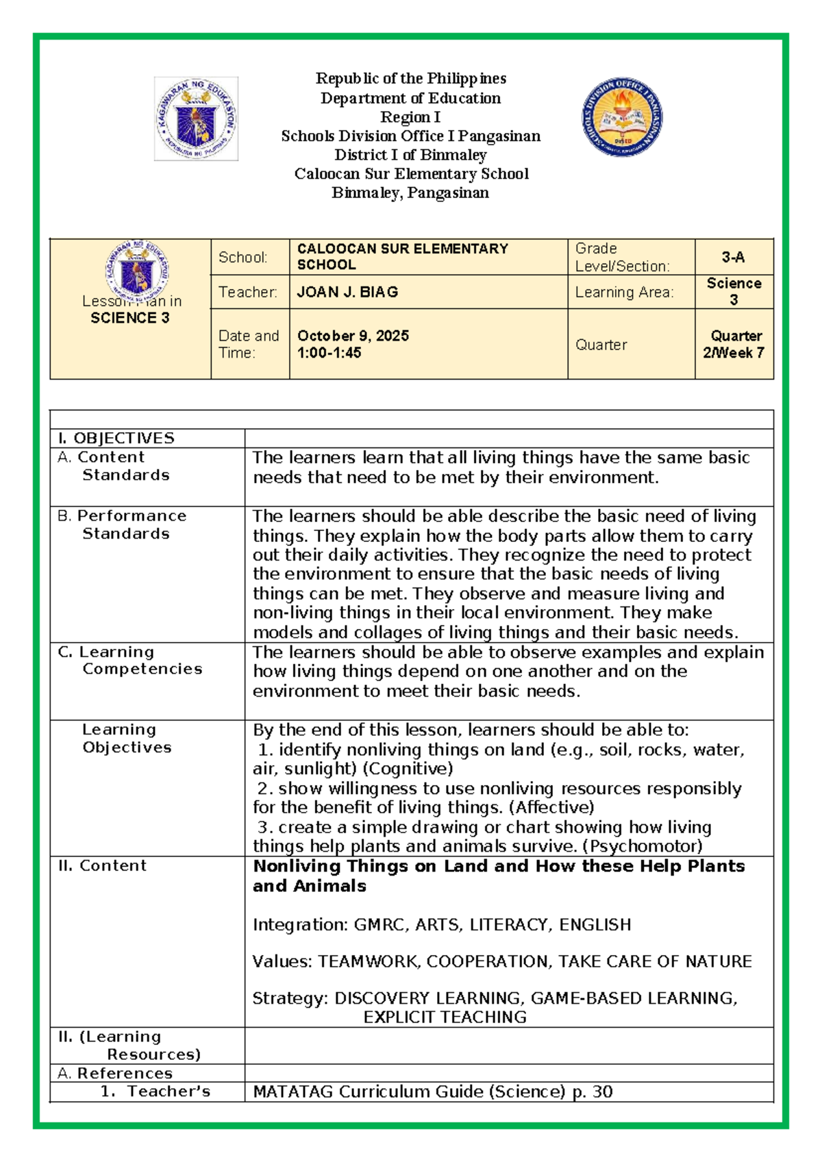 Final DLP - Science 3: Understanding Living Things & Their Environment ...