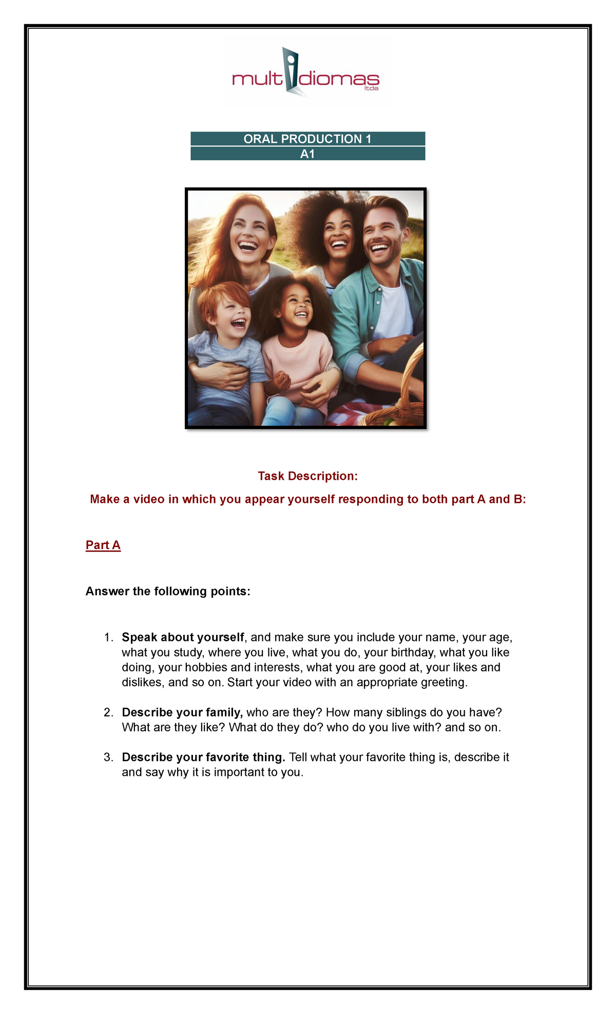 A1-ORAL Production 1: Video Task Guidelines and Tips - Studocu