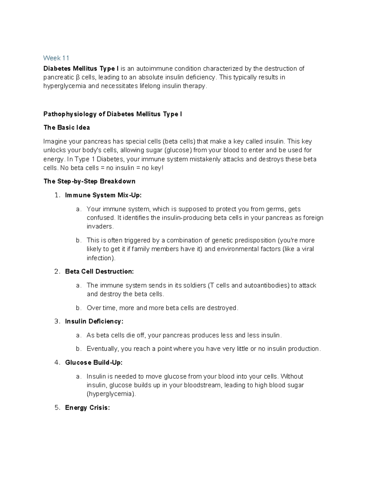 Week 11 Lecture Notes: Understanding Diabetes Mellitus Types I & II ...