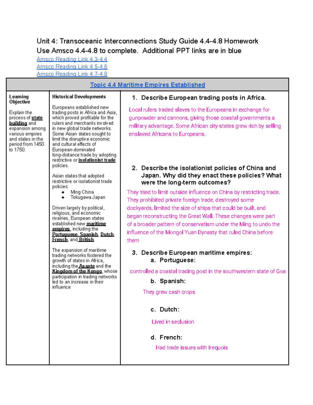 Unit 4 Transoceanic Interconnections Study Guide 4.4-4 - 4-4 Homework ...