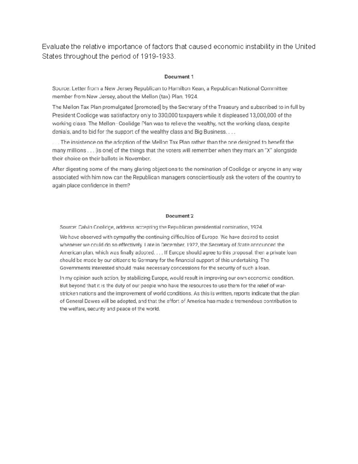 Great Depression New Deal DBQ - Evaluate the relative importance of ...