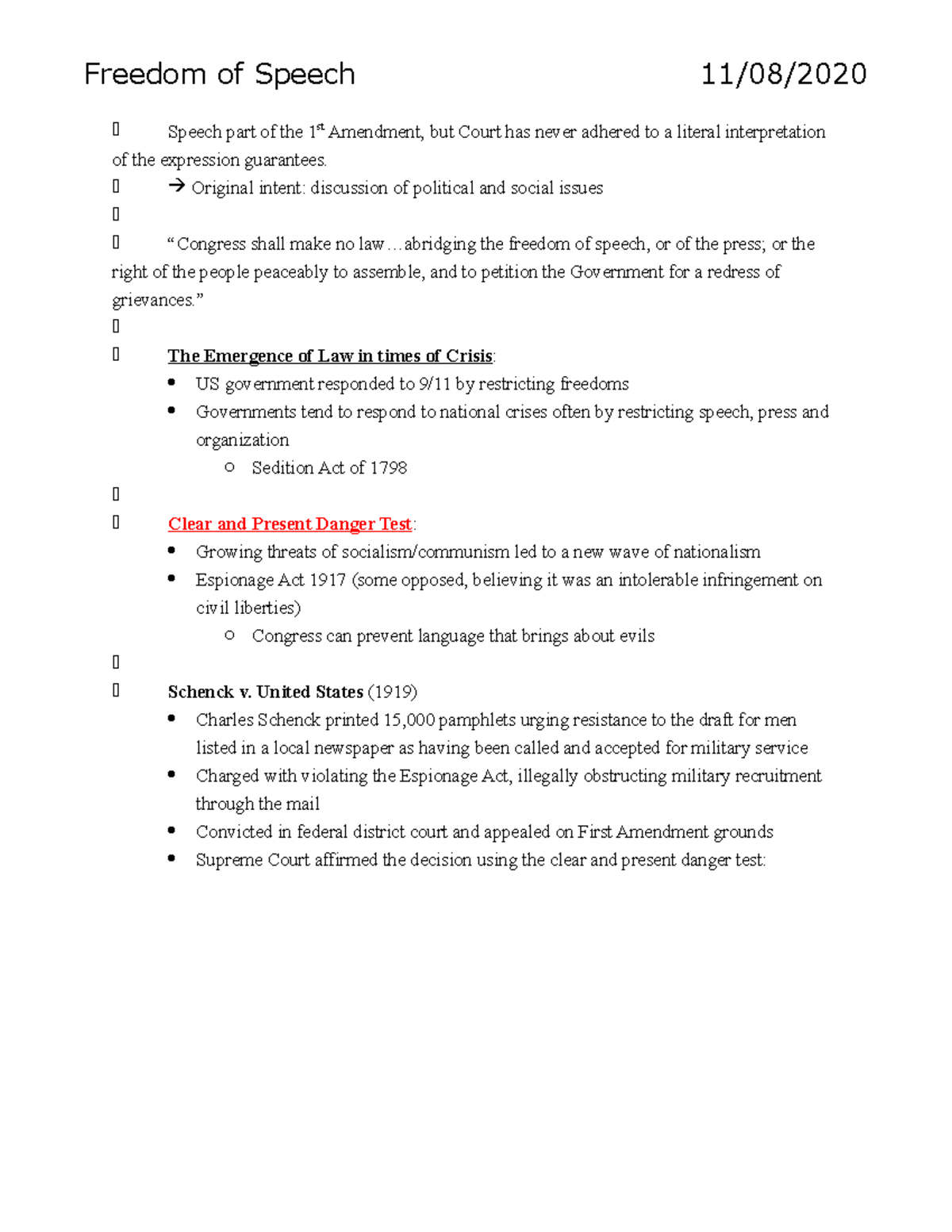 POL450 Final - Freedom of Speech 11/08/ Speech part of the 1st ...