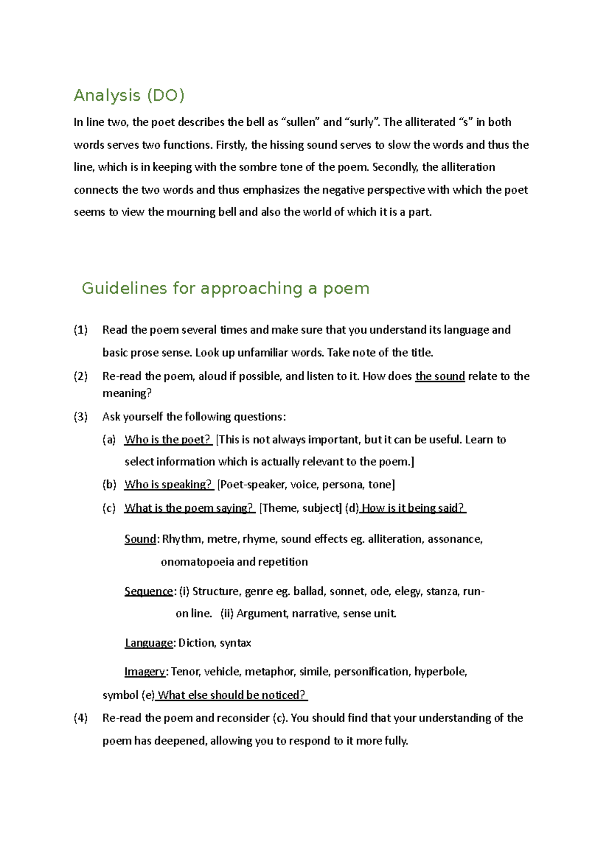 Study Notes on Poetry Analysis for TEST - Studocu