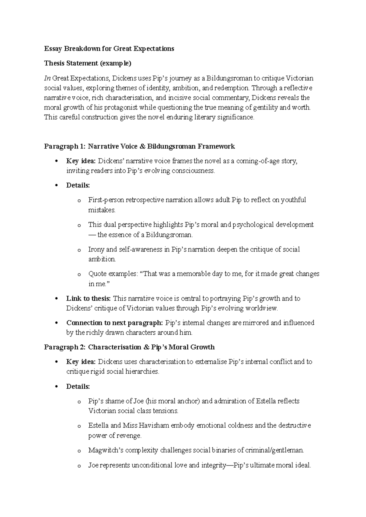 Essay Breakdown for Great Expectations: Themes & Analysis - Studocu
