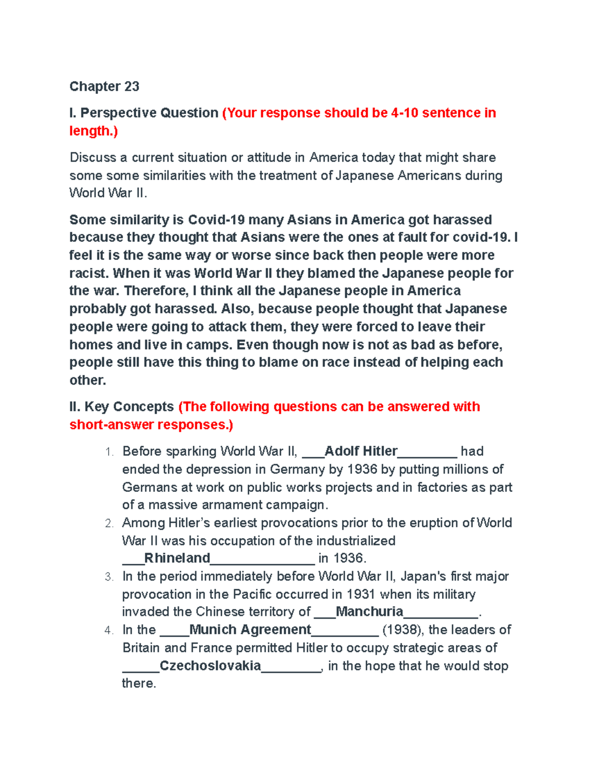 HIST - History review - Chapter 23 I. Perspective Question (Your ...