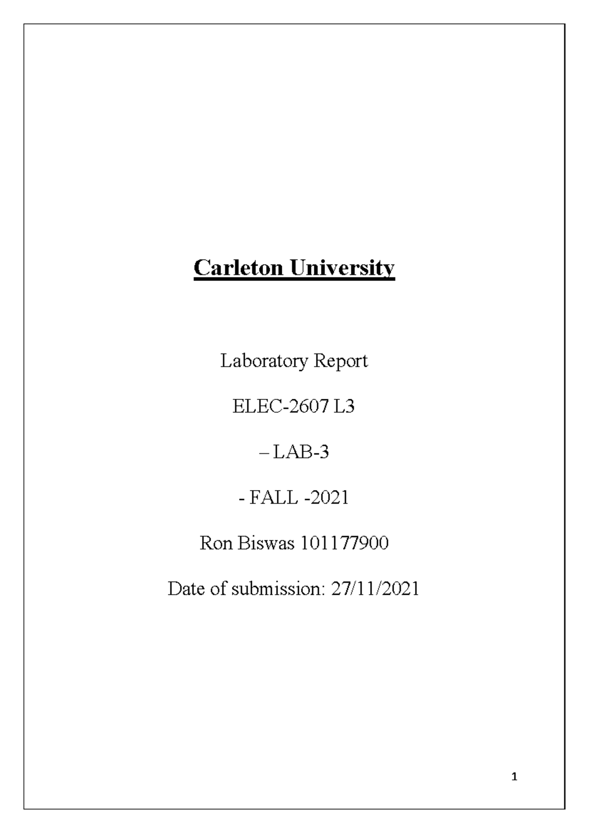 ELEC2607LAB3 Report - Carleton University Laboratory Report ELEC-2607 L ...