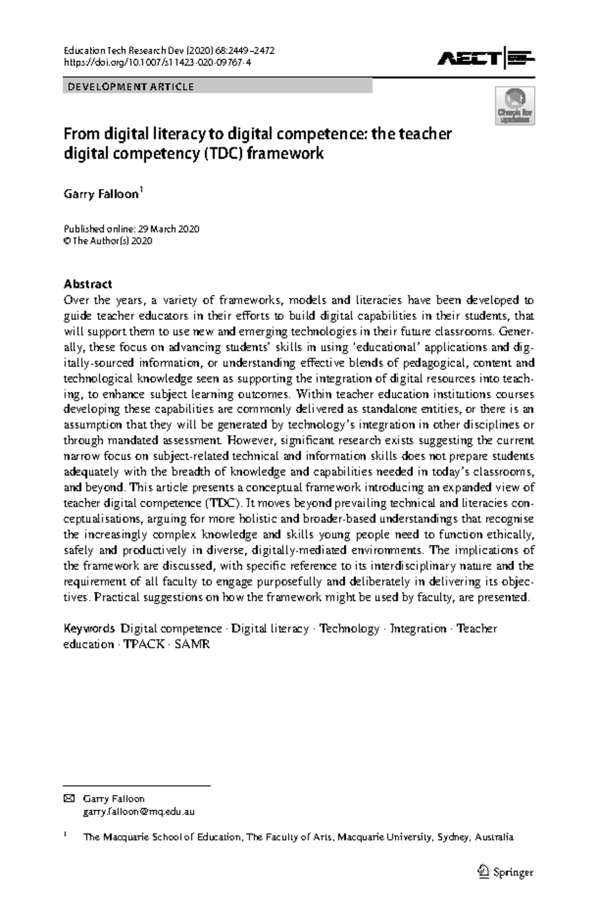 From Digital Literacy to Teacher Digital Competence: A TDC Framework ...