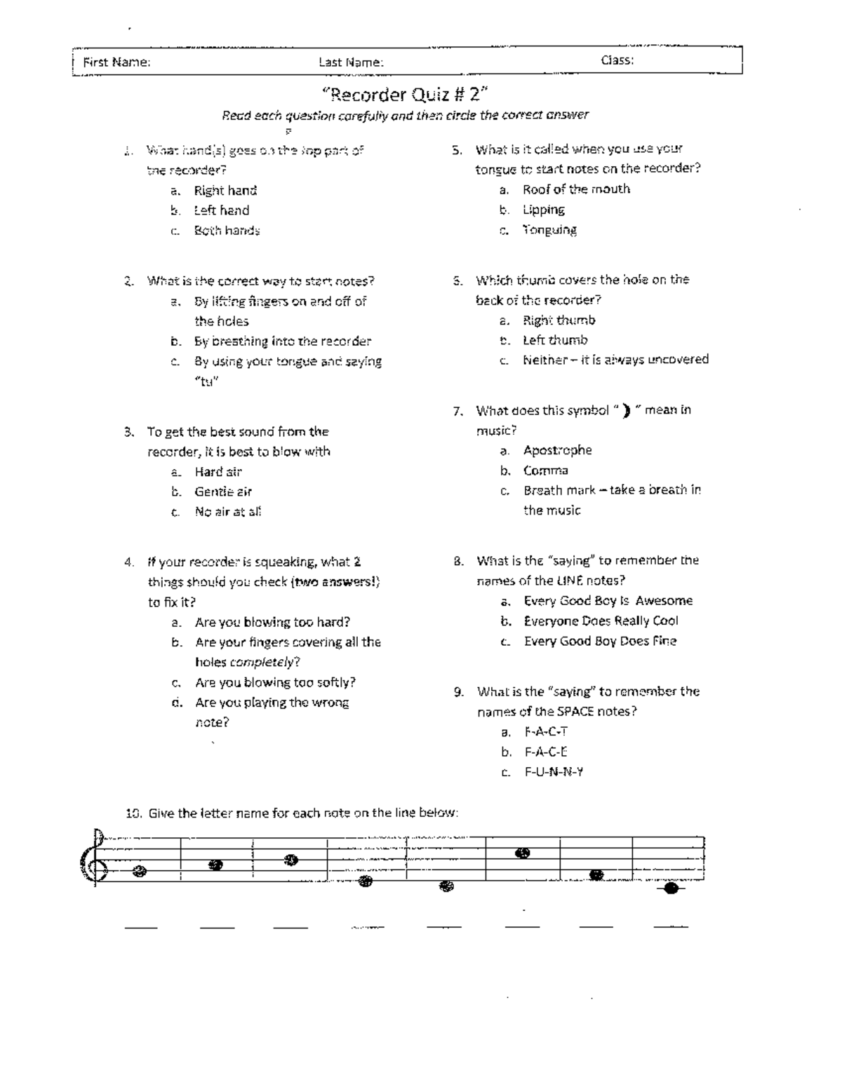 Quiz: Recorder Playing Test for Elementary Education - Studocu