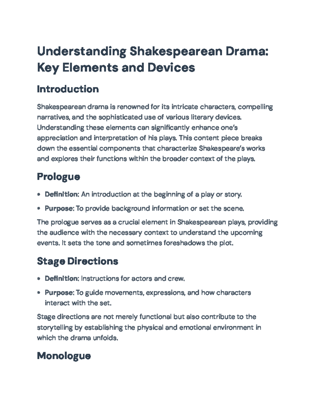 Understanding Key Elements of Shakespearean Drama for Literature Course ...