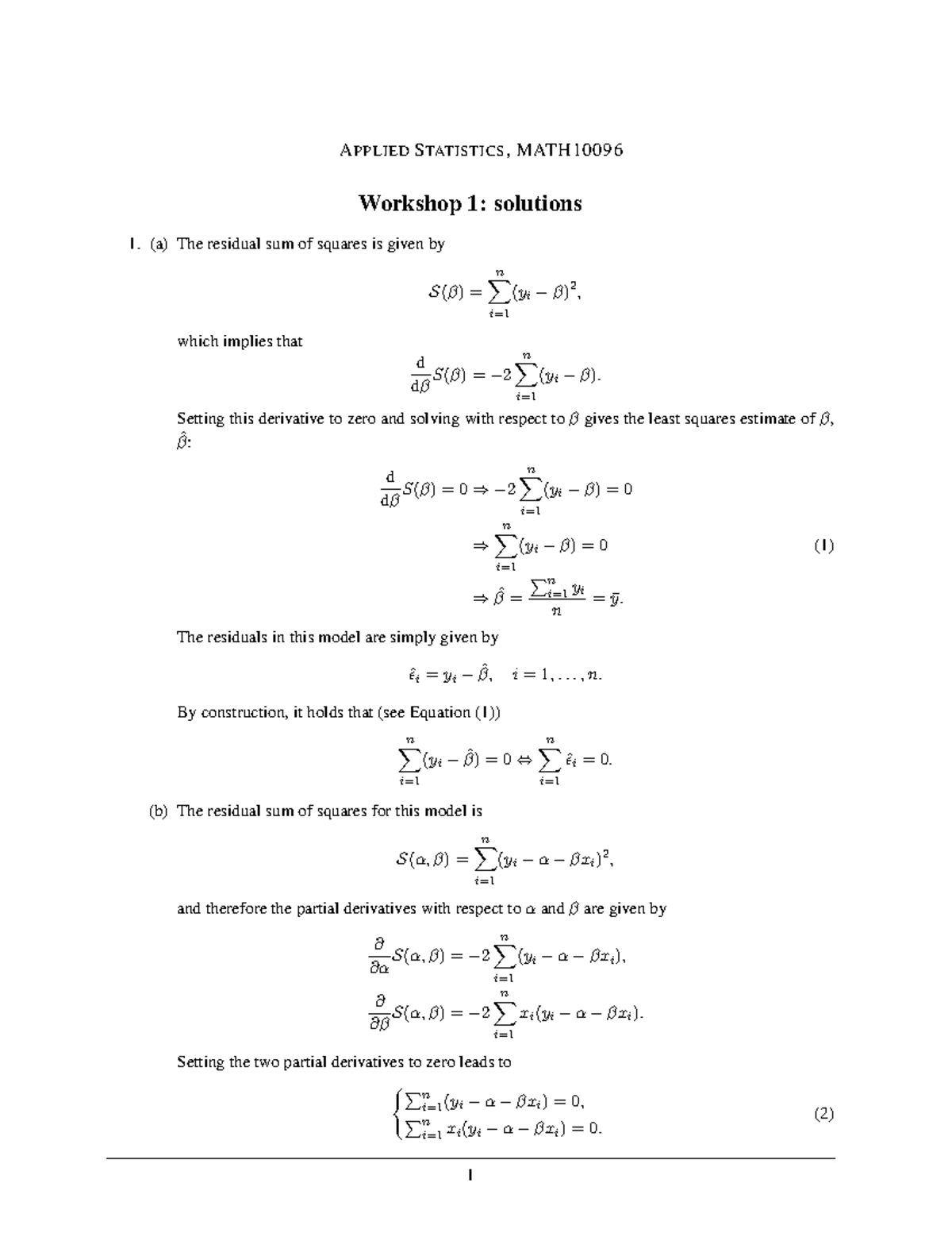 Workshop 1 solutions - APPLIED STATISTICS, MATH Workshop 1: solutions 1 ...