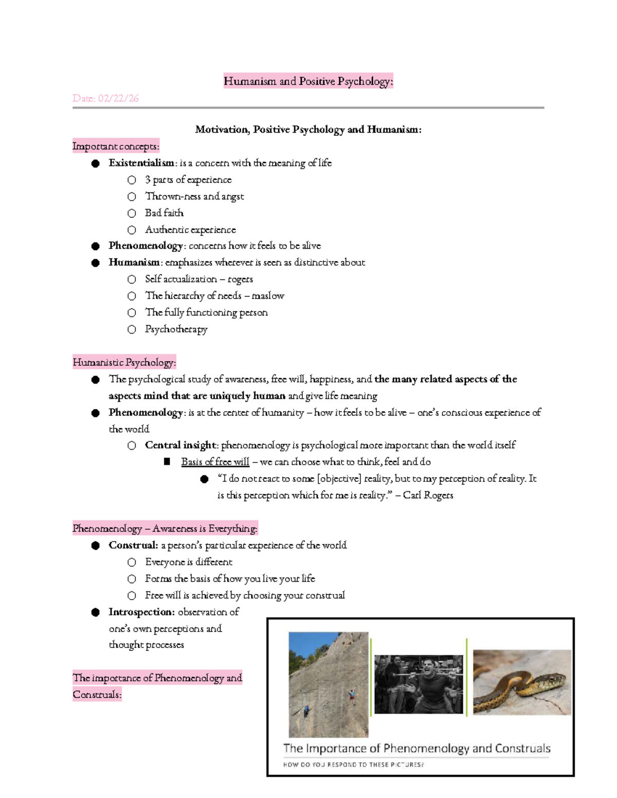 Lecture 9 Notes: Humanism, Positive Psychology, and Existentialism ...