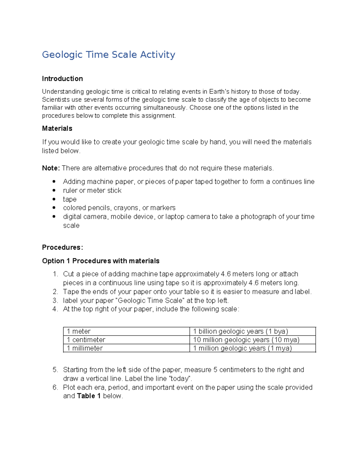 Geologic Time Scale Activity (Study Assignment) - Studocu