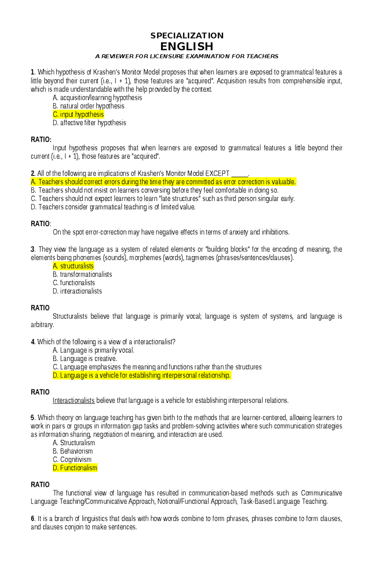 English Reviewer 4 - LET: Key Concepts for the Licensure Exam - Studocu
