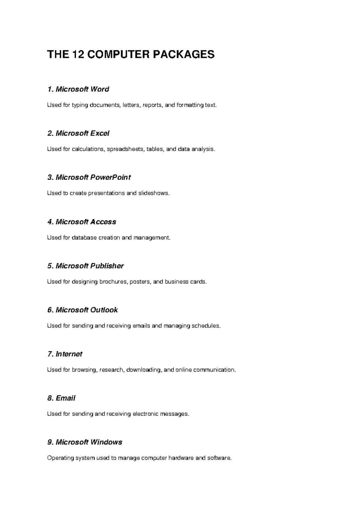 12 Essential Computer Packages: Simplified Notes - Studocu