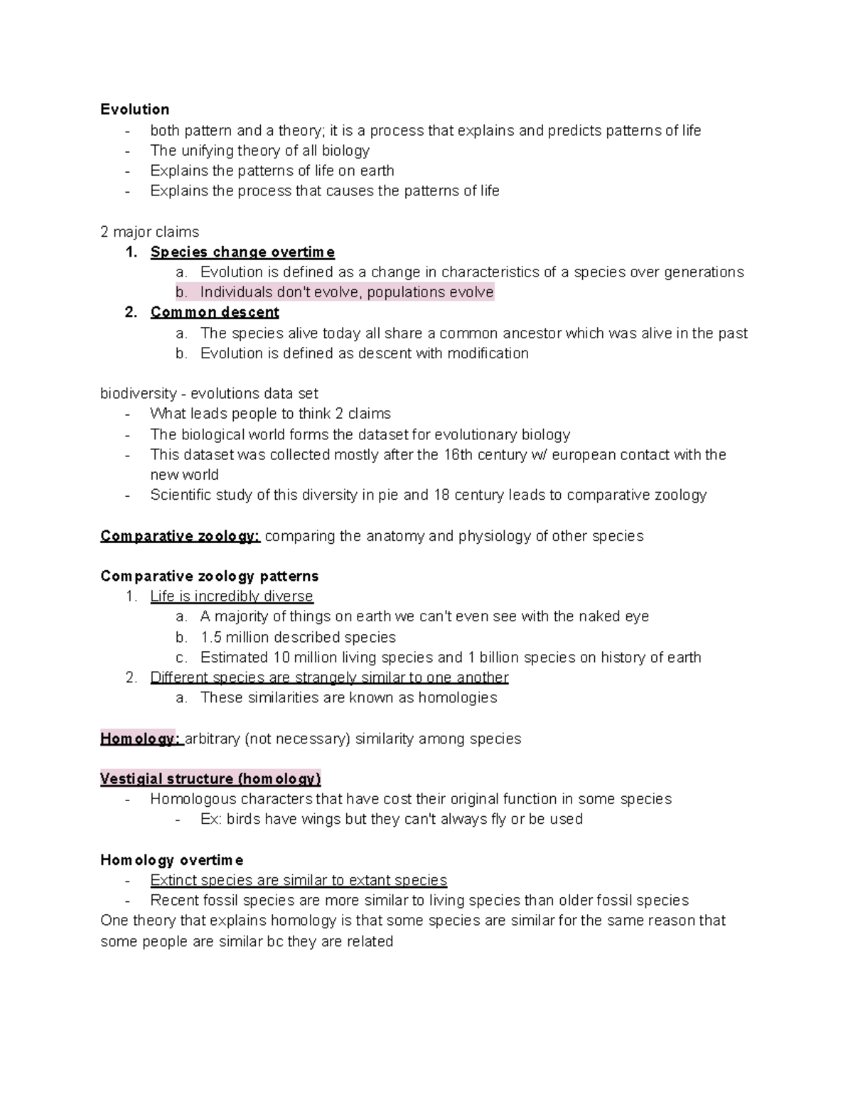BIO 160 Exam 1: Evolution Patterns and Processes Explained - Studocu