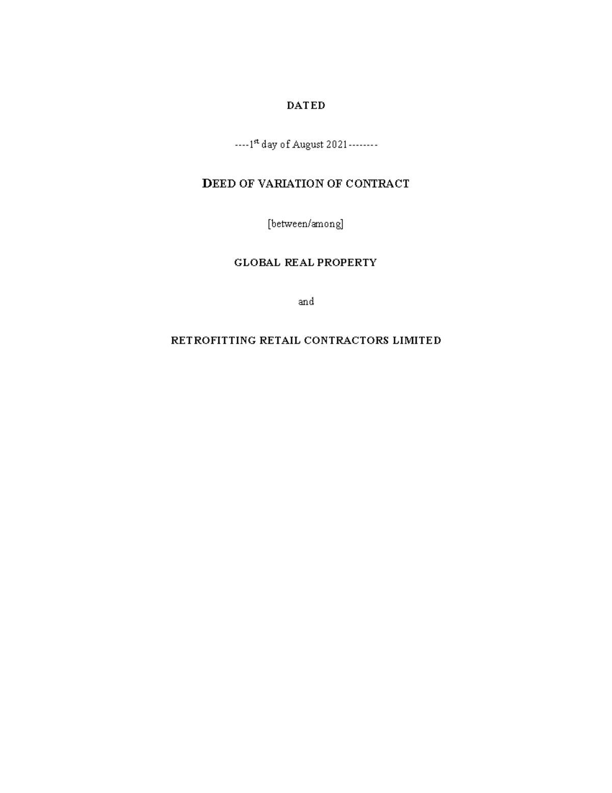 Deed of Variation of Contract Template - Global Real Property ...