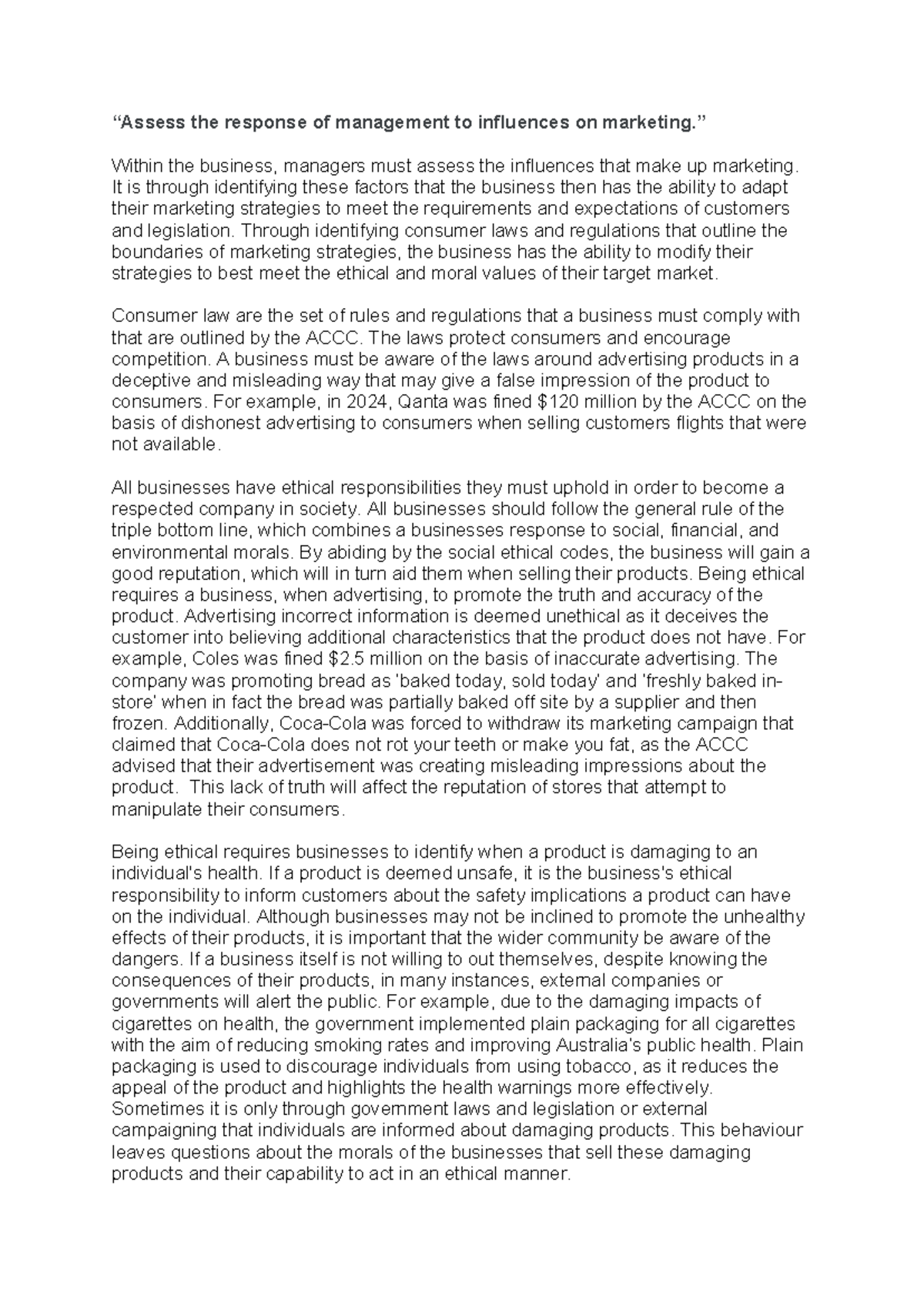 Assessing Management's Response to Marketing Influences: A Study - Studocu