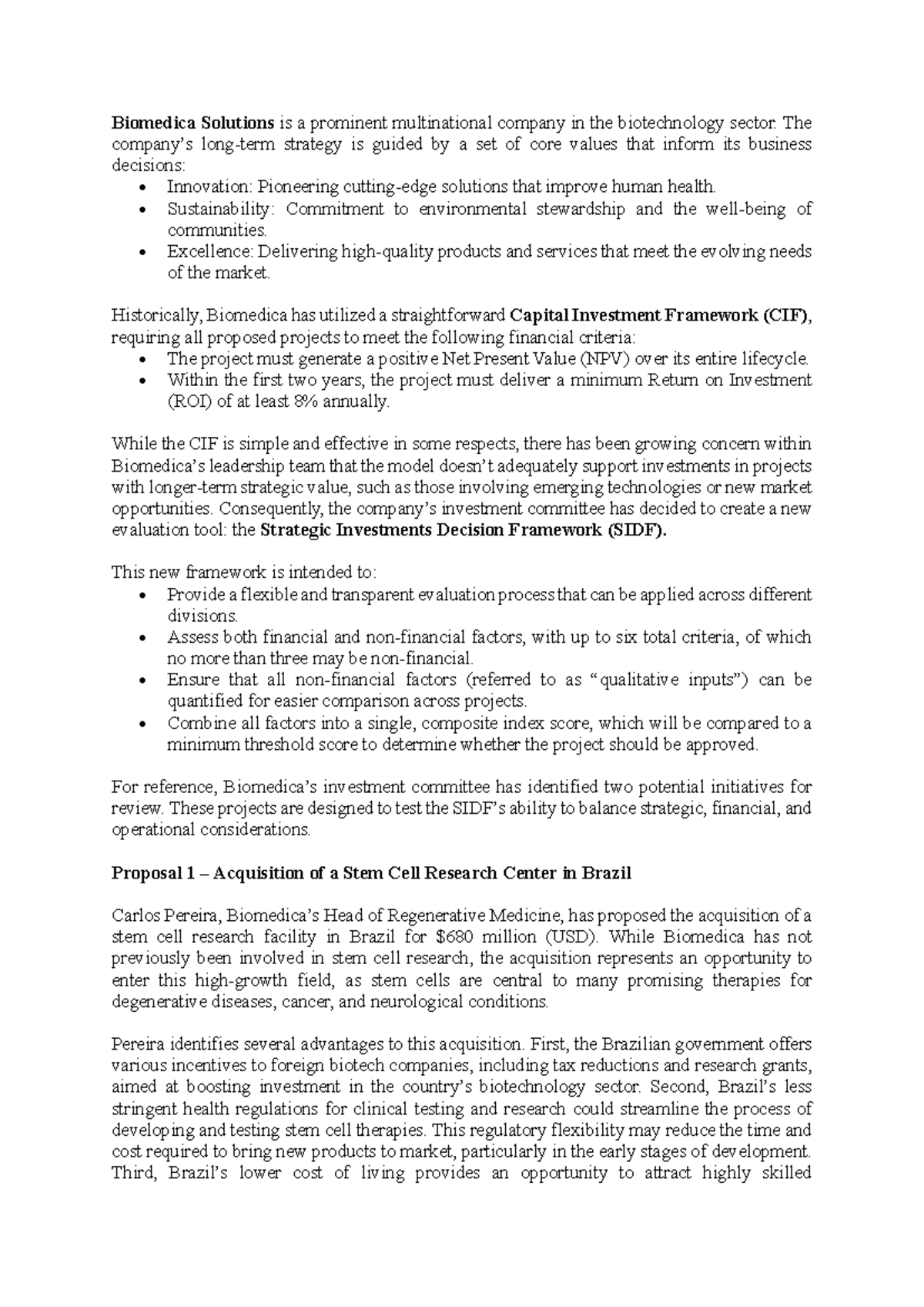 Biomedica Solutions - Case Study on Strategic Investment Framework ...