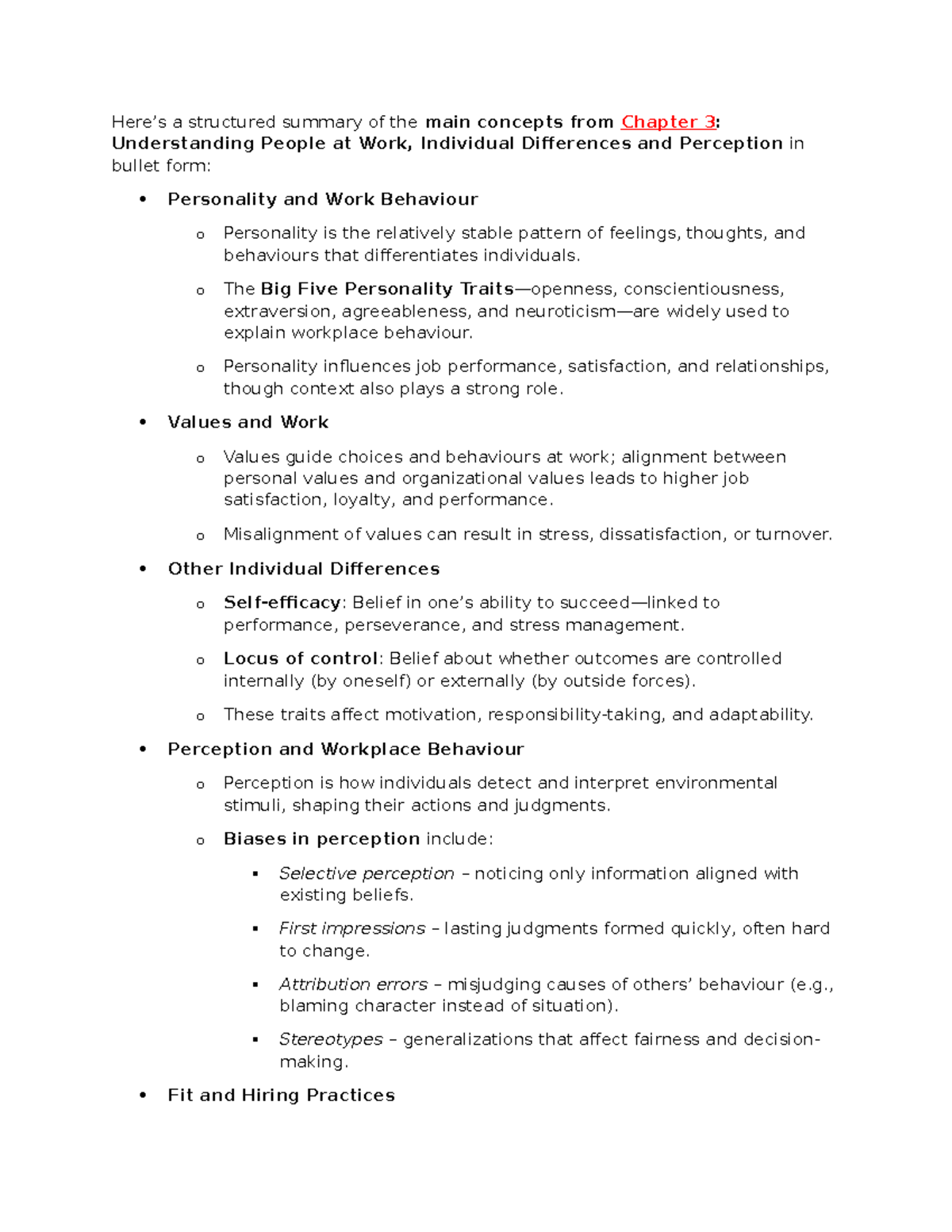 Chapter 3 Summary - Lecture: Understanding People at Work - Studocu
