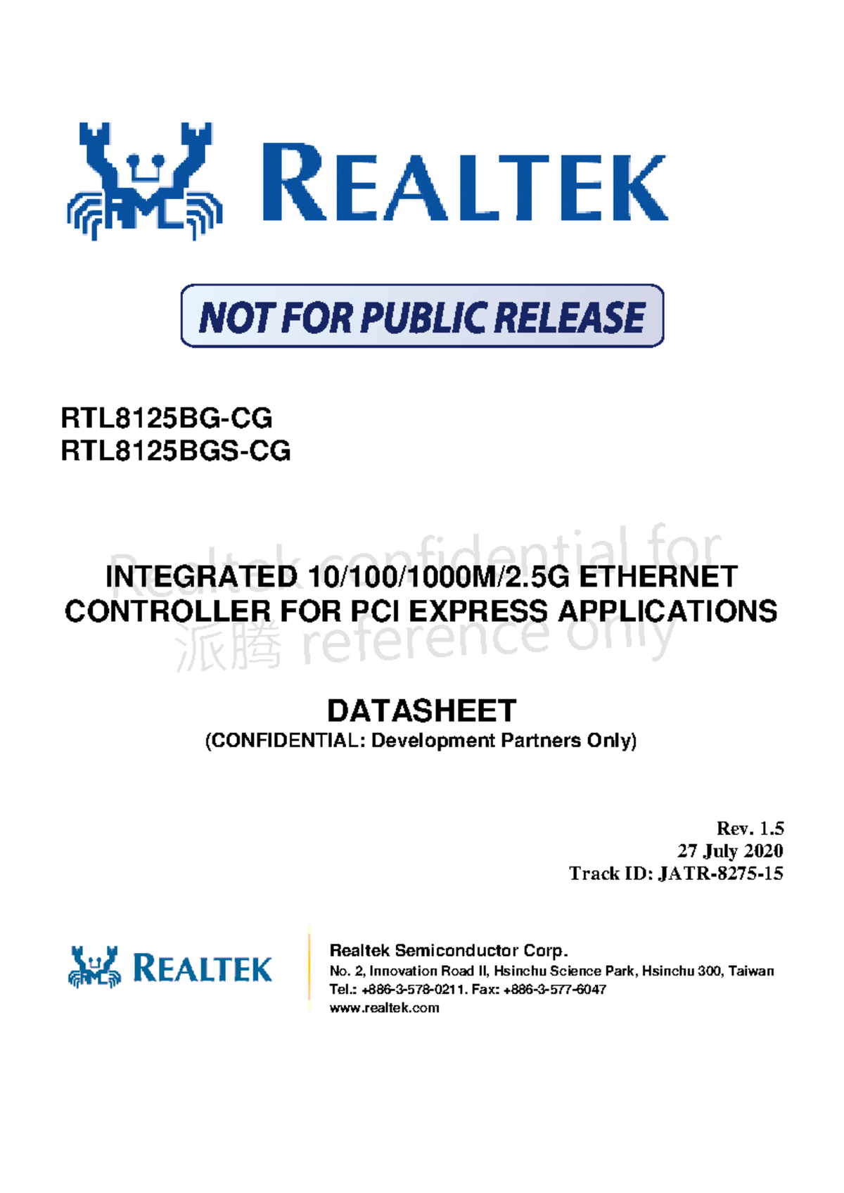 RTL8125B Datasheet - Integrated Ethernet Controller for PCIe ...
