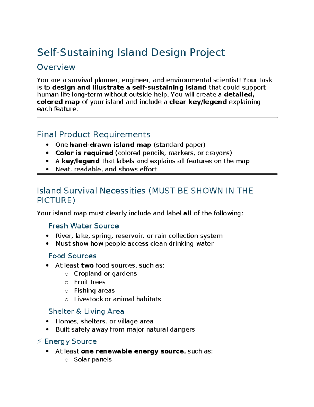 Self-Sustaining Island Design Project (Earth Science) - Studocu