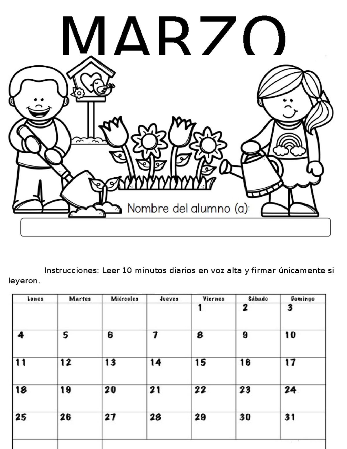 Lectura marzo - español - MARZO Instrucciones: Leer 10 minutos diarios ...