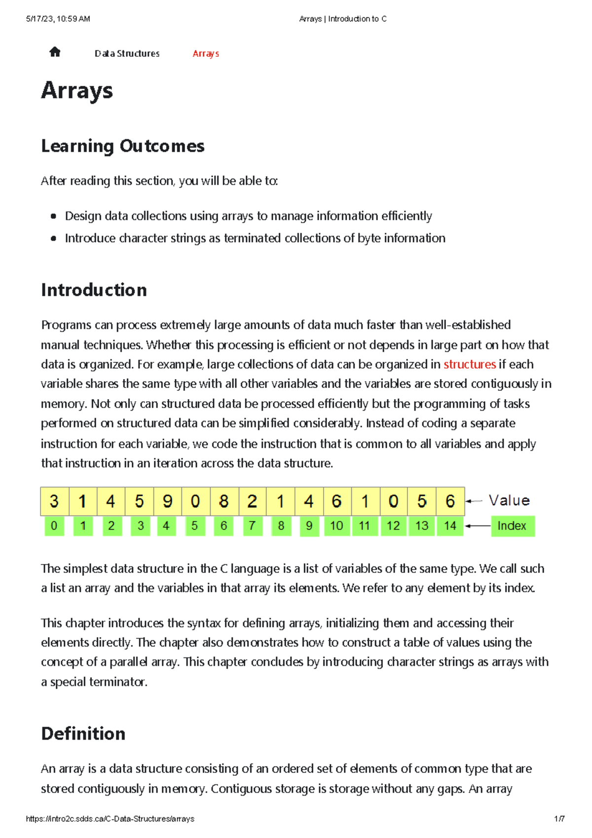 Arrays Introduction to C - Data Structures Arrays Arrays Learning ...