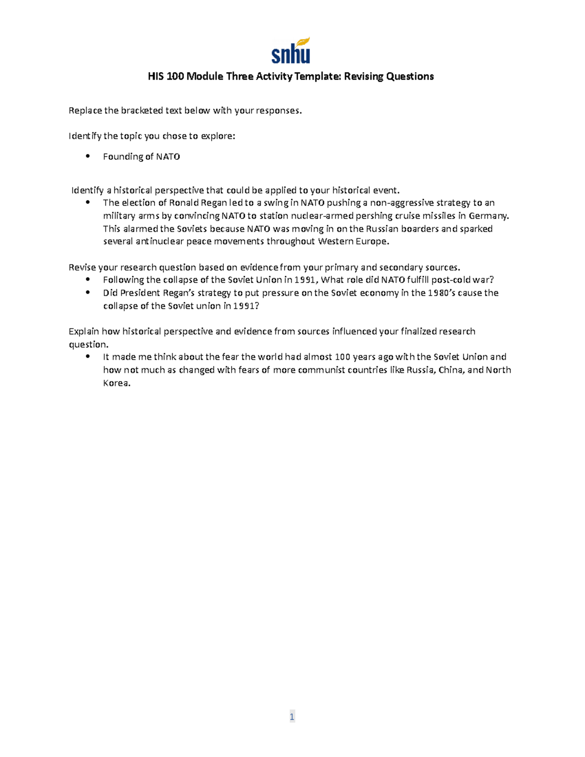 HIS 100 Module 3-2 - HIS 100 Module Three Activity Template: Revising ...
