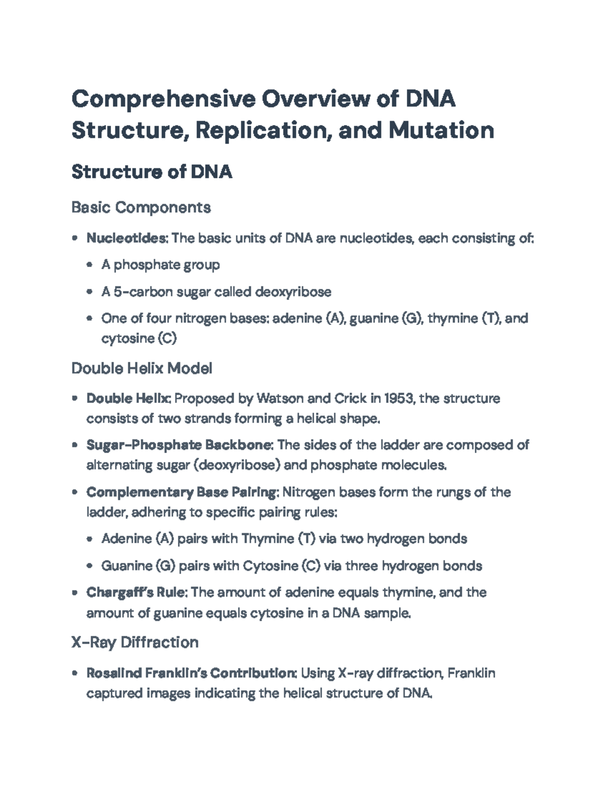 DNA Structure, Replication, and Mutations: A Comprehensive Overview ...