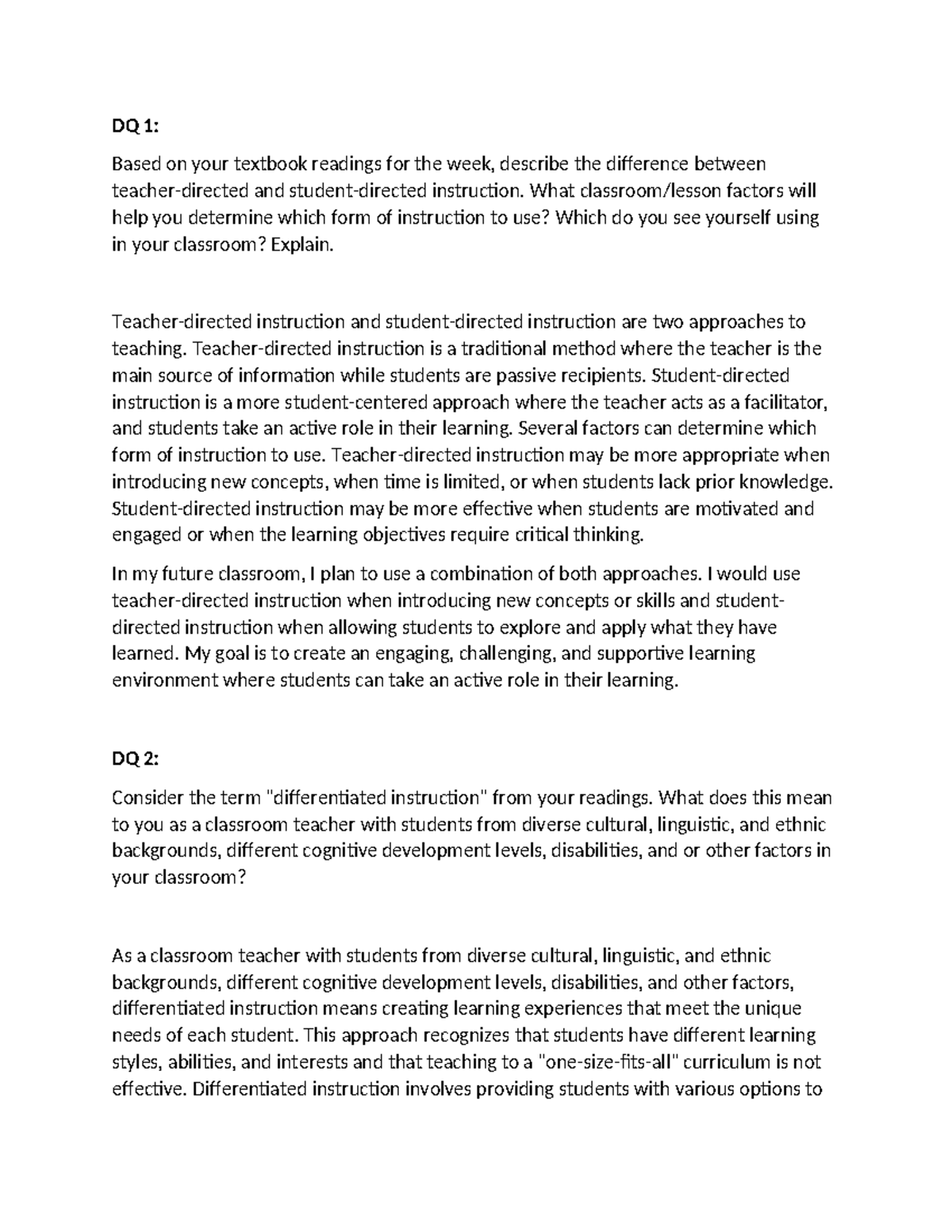 ELM-200 Topic 6 Discussion Questions on Instruction Strategies - Studocu