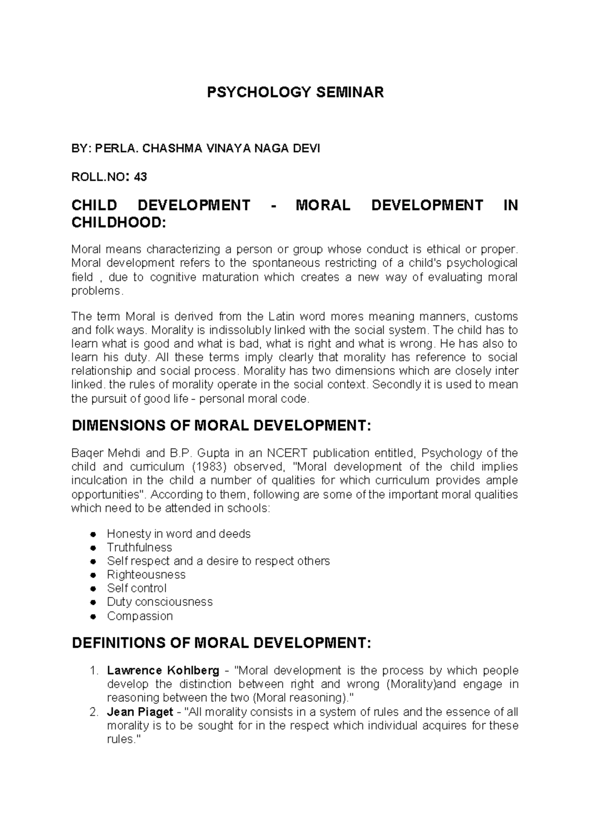 PSY 101: Child Development - Understanding Moral Development - Studocu