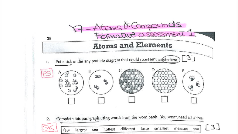 Atoms and Compounds Formative Assessment 1: Understanding Elements ...