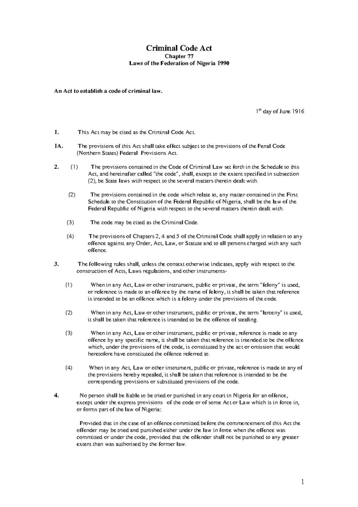 Criminal code - the crininal code divided into chapters and sections ...