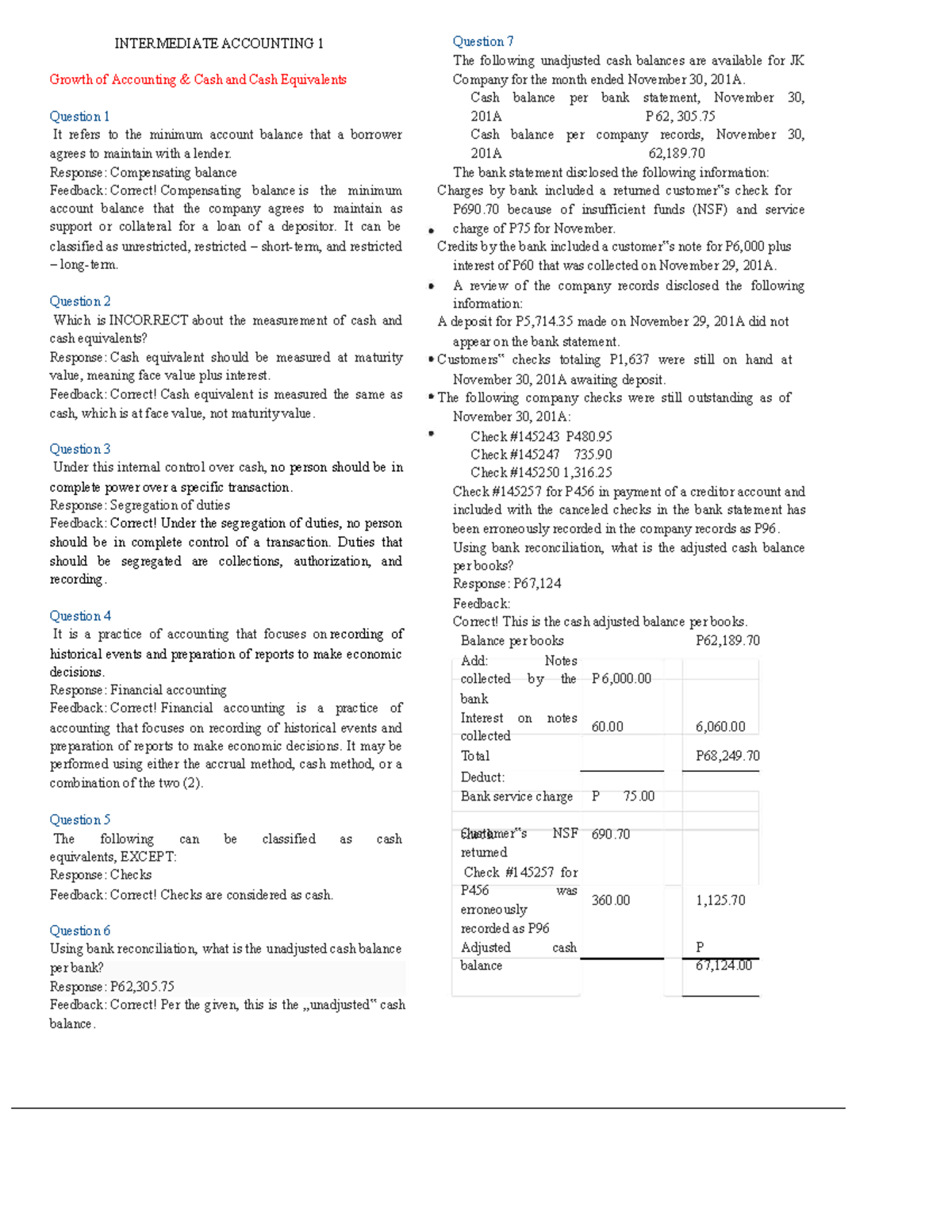 INTERMEDIATE ACCOUNTING 1 Final Exam Review: Cash, Liabilities, and ...