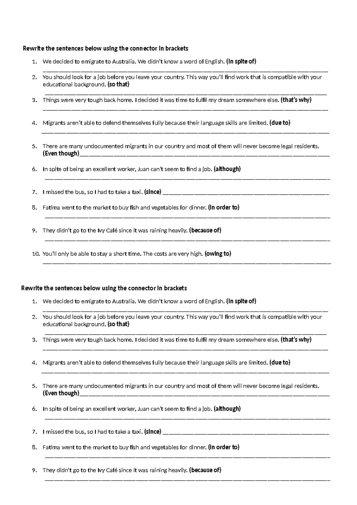 Rephrasing Connectors 2025: Sentence Transformation Exercises - Studocu
