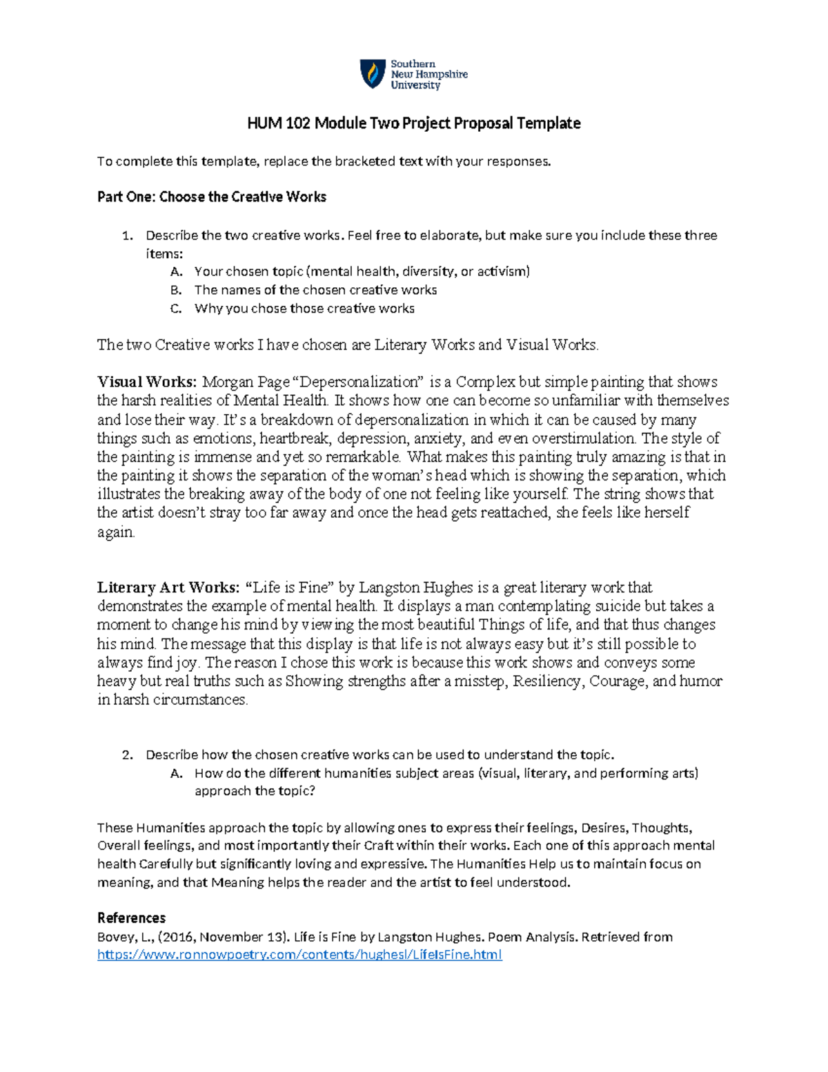 HUM 102 Module Two Project Proposal Template - Part One: Choose the ...