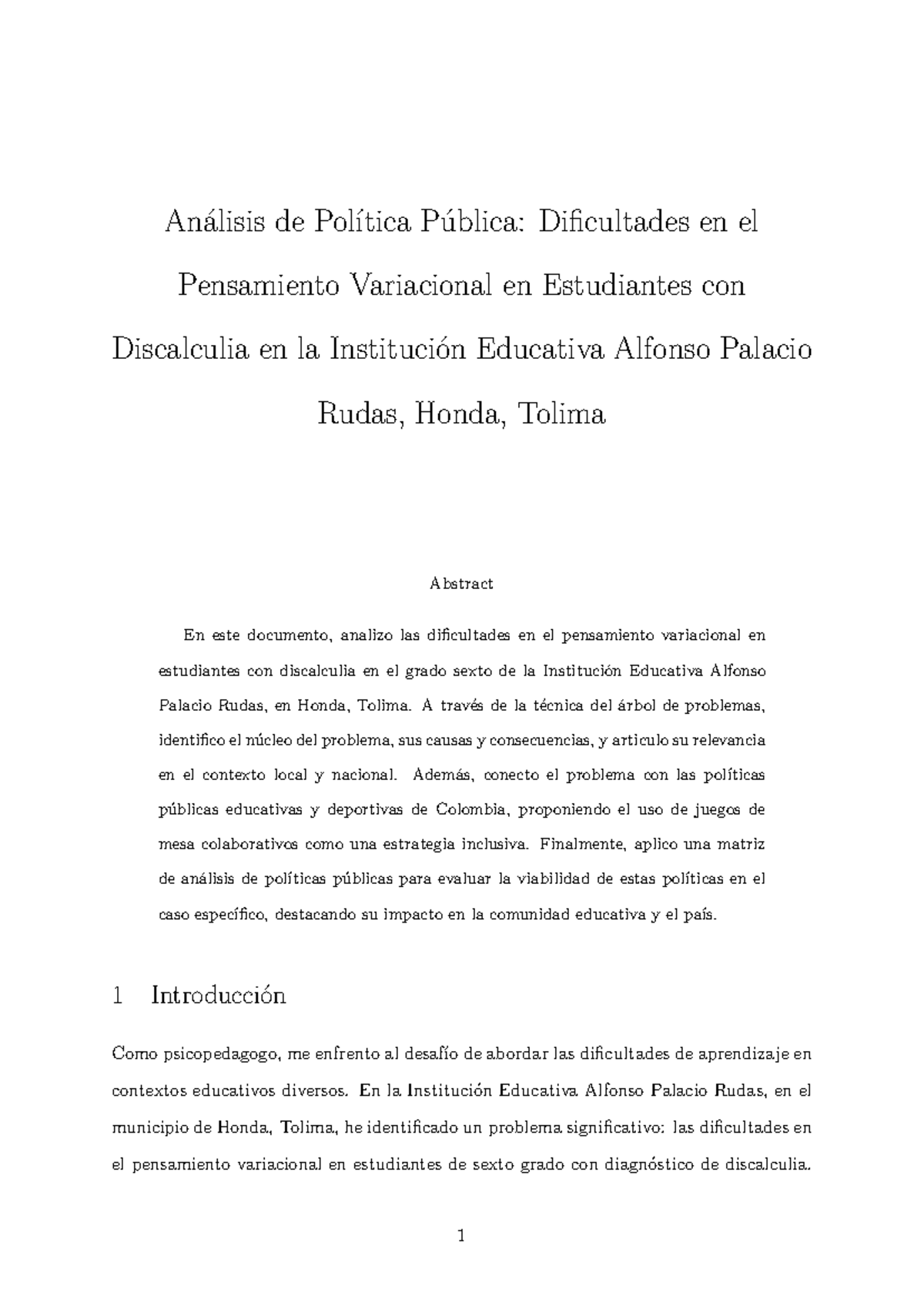 Análisis de Política Pública sobre Discalculia en Estudiantes de Grado ...