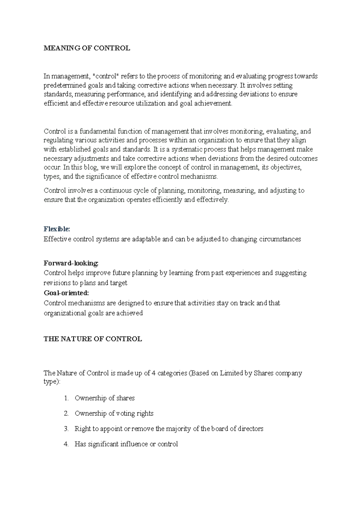Meaning of control in management: objectives, types, and significance ...