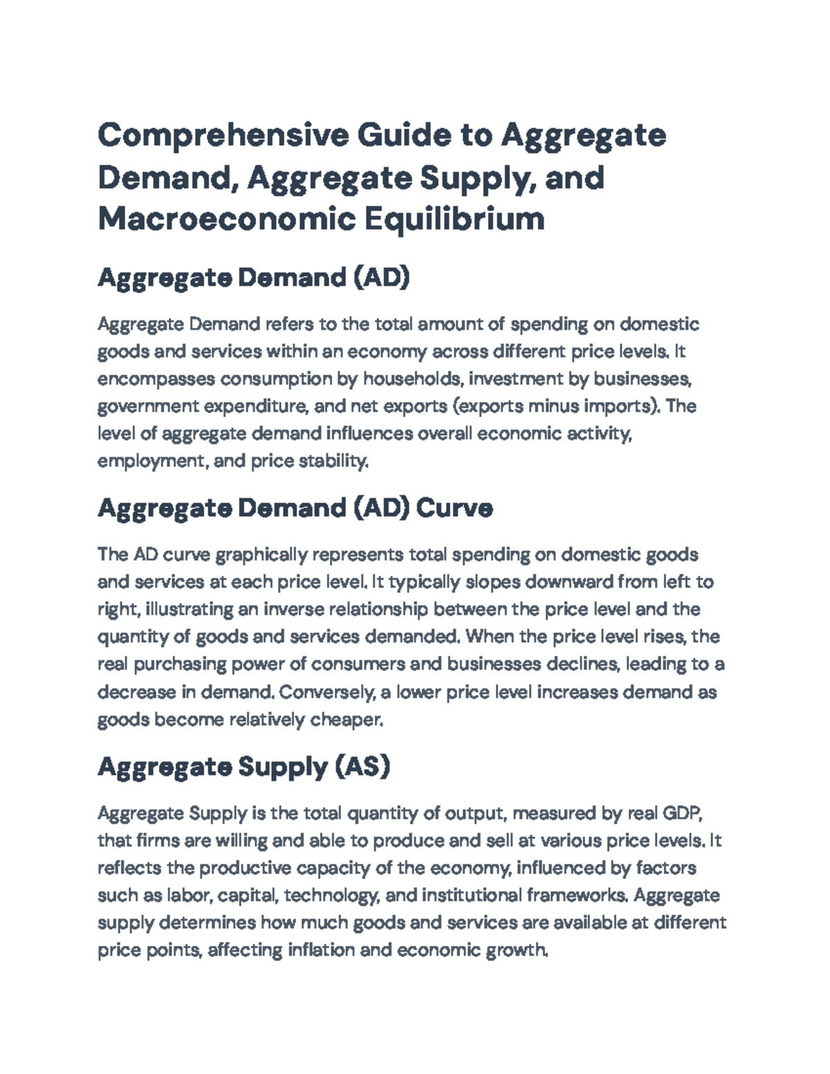 Comprehensive Overview of AD, AS, and Macroeconomic Equilibrium (ECO ...