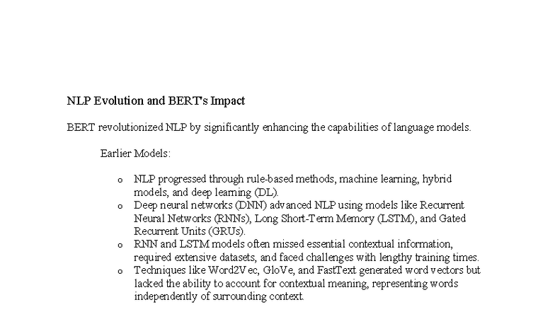 NLP Evolution and Impact: BERT's Role in Advancing Language Models - Studocu