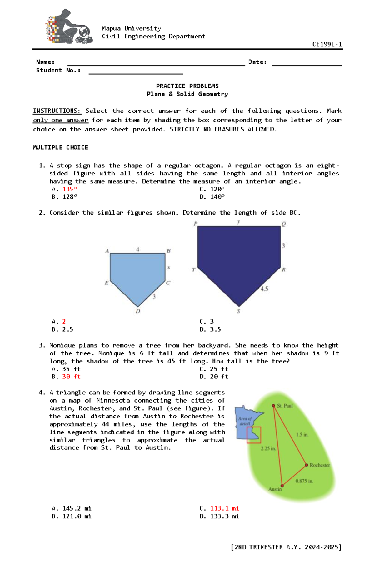 2T2425 C1 Plane & Solid Geometry Practice Problems - Studocu