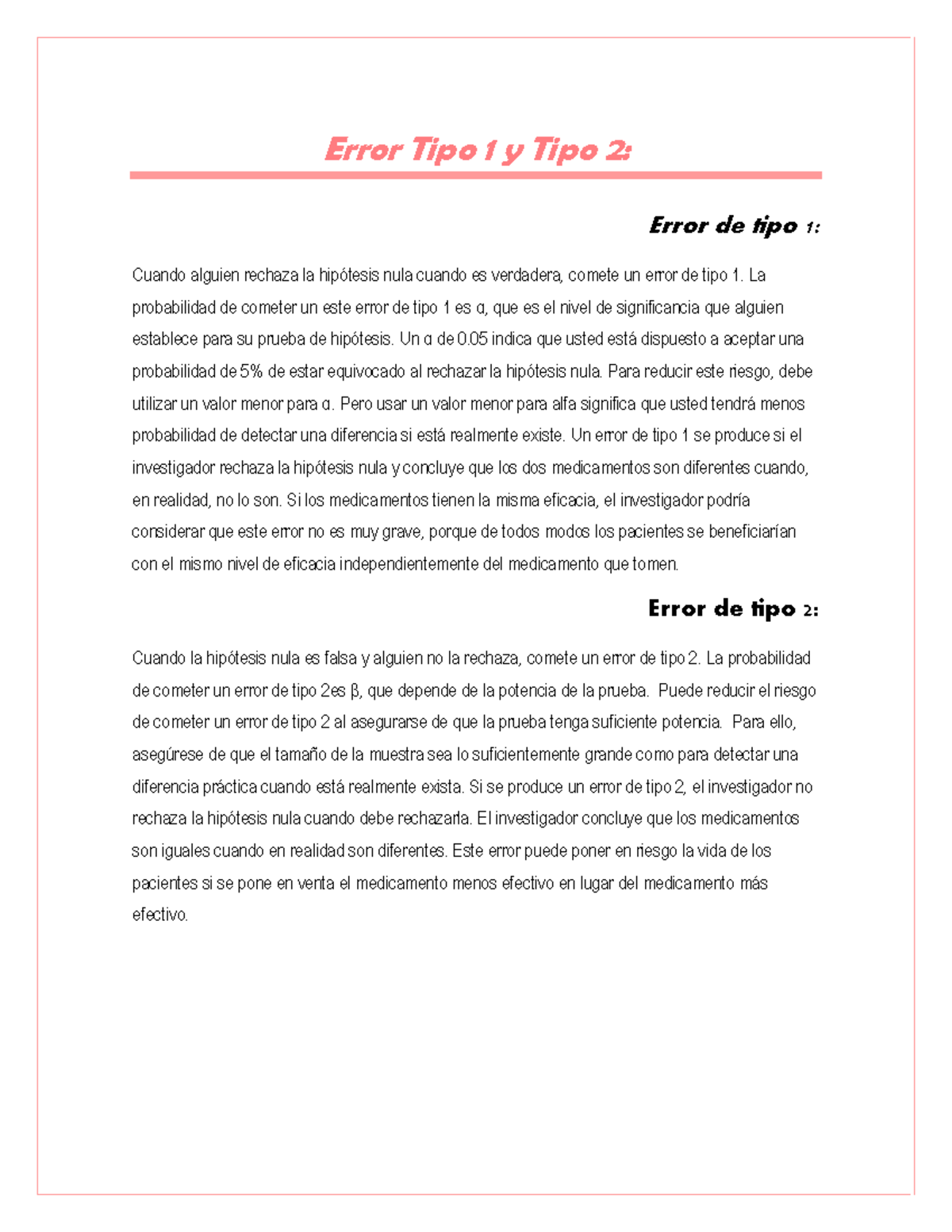 Error Tipo 1 y Tipo 2 apuntes clase de estadística - Error Tipo 1 y ...