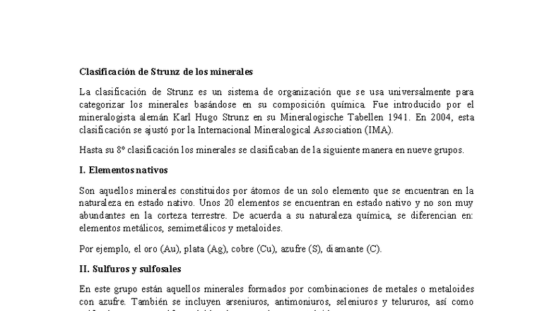 Clasificación de Strunz de Minerales: Sistema y Grupos - Studocu