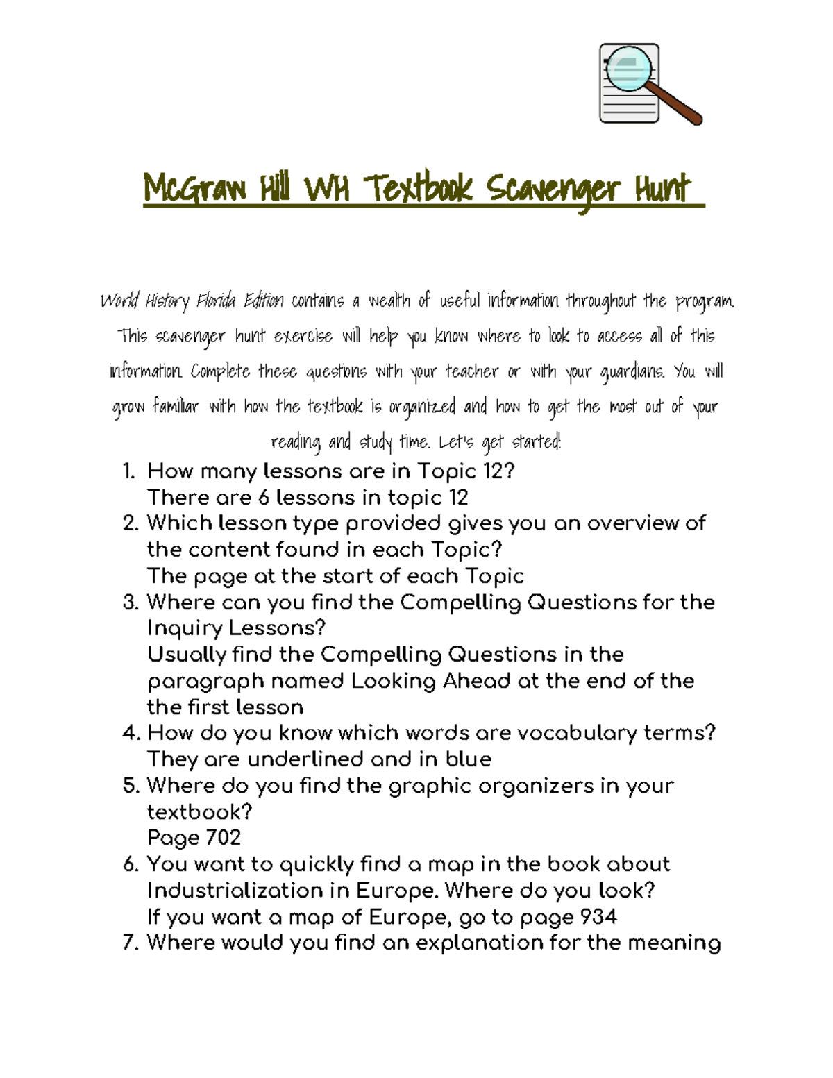 World History Scavenger Hunt: McGraw Hill Florida Edition Guide - Studocu