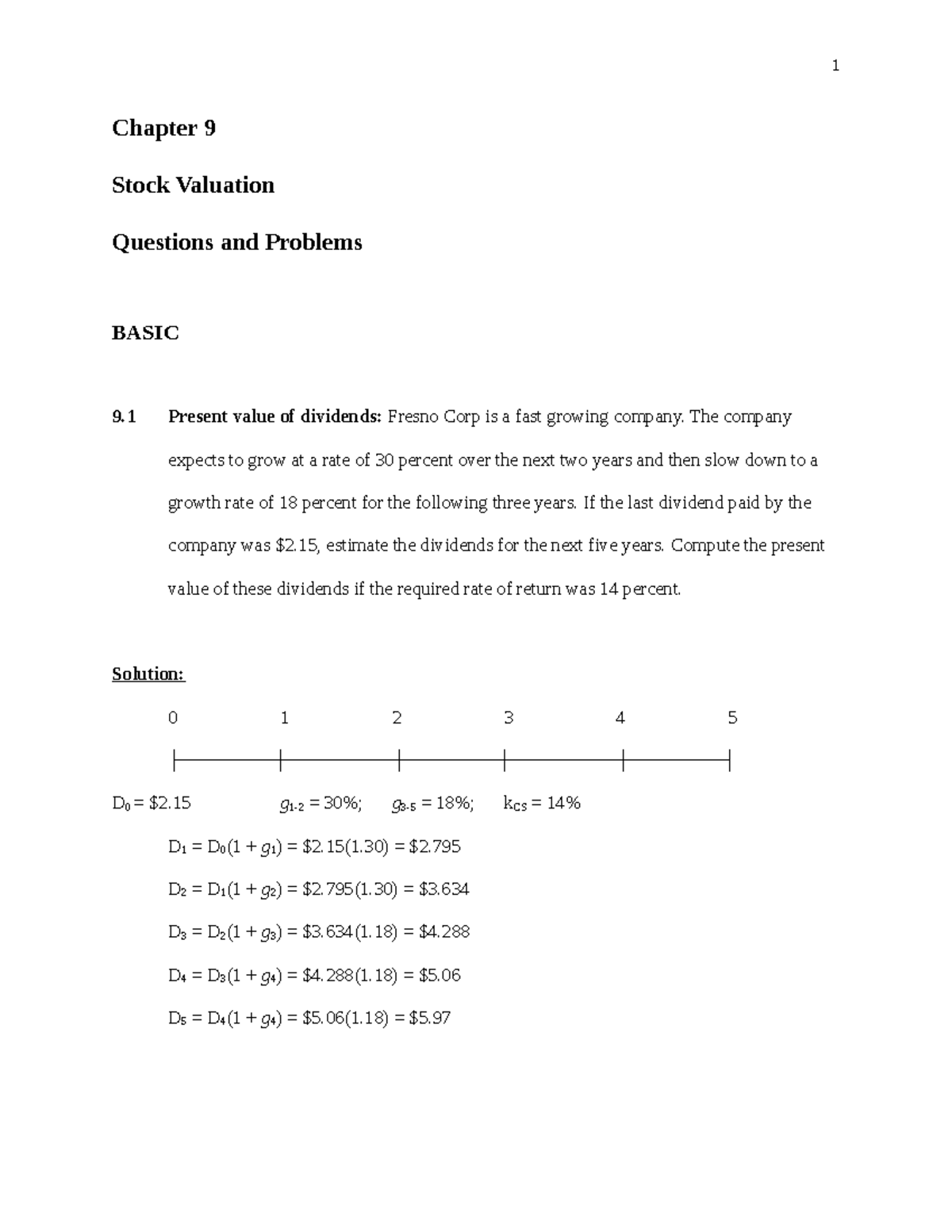 FIN202 Chapter 9 Stock Valuation Solutions and Examples - Studocu