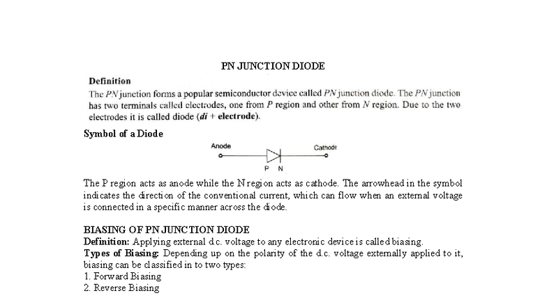 FEE Unit-1 Part-2: Understanding PN Junction Diodes and Biasing - Studocu